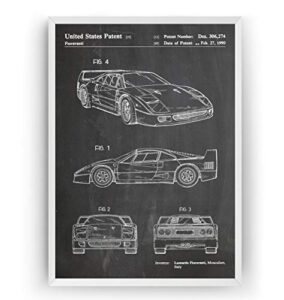 magic posters ferrari f40 1990 patent print - sports car poster giclee art garage wall decor vintage man cave blueprint gift - frame not included