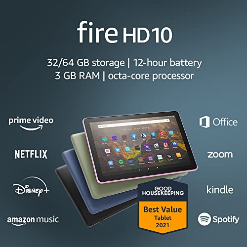 Amazon Fire HD 10 tablet, 10.1", 1080p Full HD, 32 GB, (2021 release), Lavender