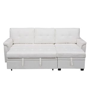 Naomi Home Laura Sectional Sleeper Sofa with Pull Out Bed, Reversible Sleeper Sectional Sofa Bed, Best Sleeper Sofa Couch with 168L Storage, L-Shape Pull Out Couch Bed Sleeper Sofa – Velvet/White