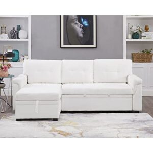 Naomi Home Laura Sectional Sleeper Sofa with Pull Out Bed, Reversible Sleeper Sectional Sofa Bed, Best Sleeper Sofa Couch with 168L Storage, L-Shape Pull Out Couch Bed Sleeper Sofa – Velvet/White