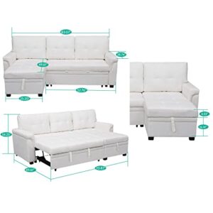 Naomi Home Laura Sectional Sleeper Sofa with Pull Out Bed, Reversible Sleeper Sectional Sofa Bed, Best Sleeper Sofa Couch with 168L Storage, L-Shape Pull Out Couch Bed Sleeper Sofa – Velvet/White