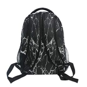 AUUXVA Backpack White Line Black Marble Print Travel Daypack Large Capacity Rucksack High School Book Bag Computer Laptop Bag for Girls Boys Women Men