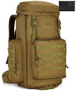 protector plus tactical hiking daypack 70-85l military molle assault backpack army traveling camping pack bug out bag outdoor rucksack (rain cover & patch included),brown