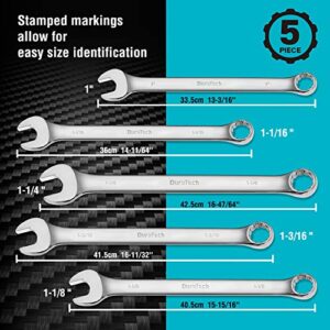 DURATECH Long Pattern Combination Wrench Set, SAE, 5-Piece, 1" to 1-1/4", 12 Point, CR-V Steel, with Rolling Pouch