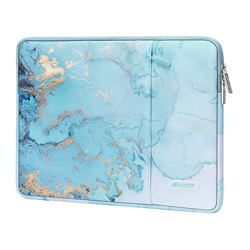 MOSISO Laptop Sleeve Compatible with MacBook Air/Pro, 13-13.3 inch Notebook, Compatible with MacBook Pro 14 inch 2023-2021 A2779 M2 A2442 M1, Polyester Vertical Watercolor Marble Bag, Turquoise