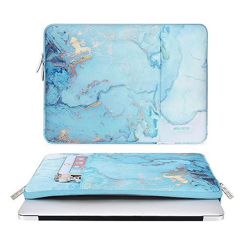 MOSISO Laptop Sleeve Compatible with MacBook Air/Pro, 13-13.3 inch Notebook, Compatible with MacBook Pro 14 inch 2023-2021 A2779 M2 A2442 M1, Polyester Vertical Watercolor Marble Bag, Turquoise