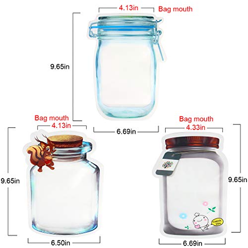 KELYDI Reusable Ziplock Bags, 10 Packs Mason Jar Zipper Bags Portable Leak-proof Plastic Food Storage Pouch Bag for Snack Sandwich Nuts Biscuits Travel Picnic Camping