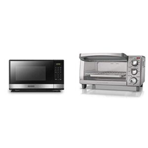 black+decker em031mb11 digital microwave oven with turntable push-button door, 1000w,1.1cu.ft, stainless steel & 4-slice toaster oven with natural convection, stainless steel, to1760ss