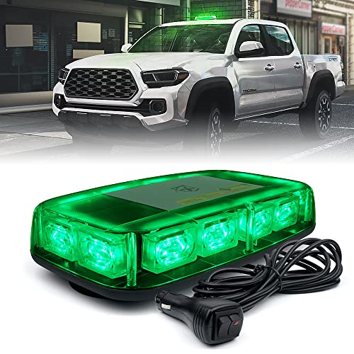 Xprite 12" Green LED Rooftop Mini Strobe Light Bar Magnetic Mount Emergency Safety Warning Caution Flashing Beacon Lights for Construction Vehicles Snow Plow Trucks Postal Mail Cars