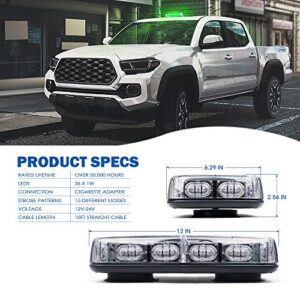 Xprite 12" Green LED Rooftop Mini Strobe Light Bar Magnetic Mount Emergency Safety Warning Caution Flashing Beacon Lights for Construction Vehicles Snow Plow Trucks Postal Mail Cars