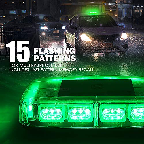 Xprite 12" Green LED Rooftop Mini Strobe Light Bar Magnetic Mount Emergency Safety Warning Caution Flashing Beacon Lights for Construction Vehicles Snow Plow Trucks Postal Mail Cars