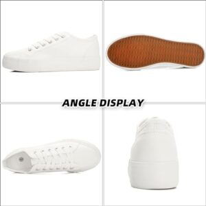 Women's Platform White Sneakers Low Top Canvas Sneakers Lace-up Shoes Fashion Classic Casual Sneakers(White, US11)