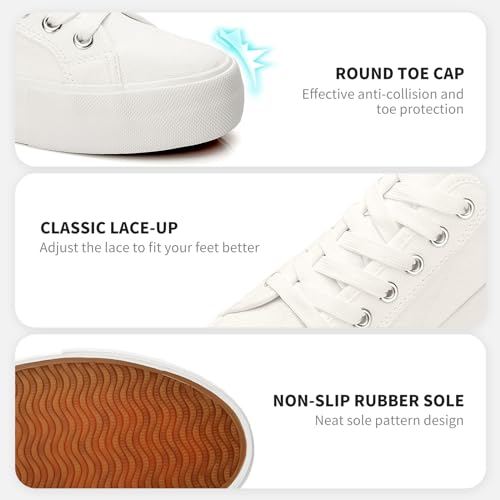 Women's Platform White Sneakers Low Top Canvas Sneakers Lace-up Shoes Fashion Classic Casual Sneakers(White, US11)