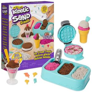 kinetic sand scents, ice cream treats playset with 3 colors of all-natural scented play sand and 6 serving tools, sensory toys for kids ages 3 and up