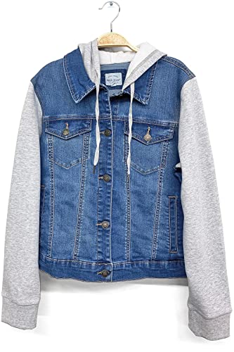 Wax Jeans Women's Juniors Hoodie Denim Jacket, Medium, Light Denim