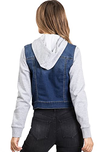 Wax Jeans Women's Juniors Hoodie Denim Jacket, Medium, Light Denim