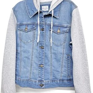 Wax Jeans Women's Juniors Hoodie Denim Jacket, Medium, Light Denim