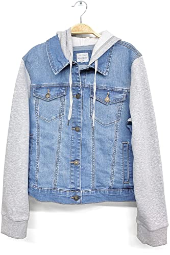 Wax Jeans Women's Juniors Hoodie Denim Jacket, Medium, Light Denim