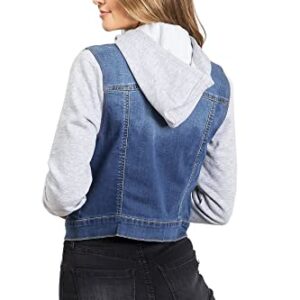 Wax Jeans Women's Juniors Hoodie Denim Jacket, Medium, Light Denim