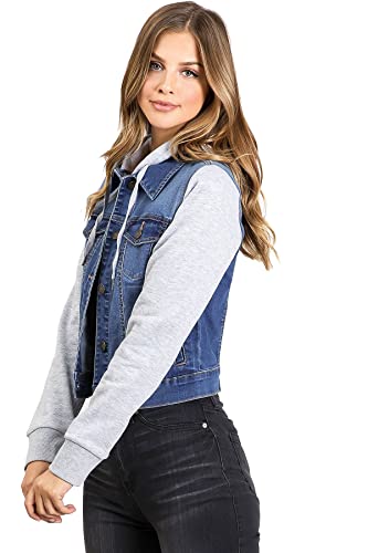 Wax Jeans Women's Juniors Hoodie Denim Jacket, Medium, Light Denim