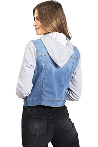 Wax Jeans Women's Juniors Hoodie Denim Jacket, Medium, Light Denim