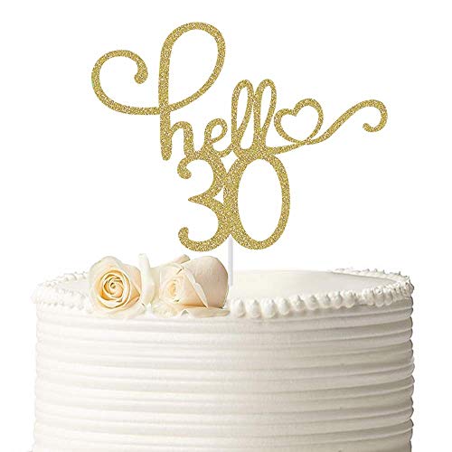 Hello 30 Cake Topper - 30th Birthday/Wedding Party Decoration/30th Birthday Cake Topper (Gold Glitter)