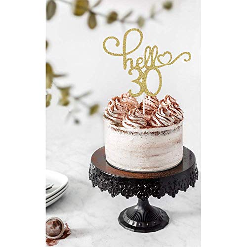 Hello 30 Cake Topper - 30th Birthday/Wedding Party Decoration/30th Birthday Cake Topper (Gold Glitter)