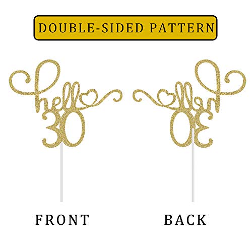 Hello 30 Cake Topper - 30th Birthday/Wedding Party Decoration/30th Birthday Cake Topper (Gold Glitter)