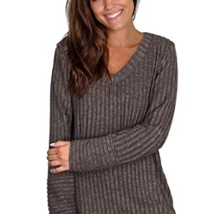 WIHOLL Tunic Sweaters for Women Long Sleeve V Neck Lightweight Shirt Khaki M