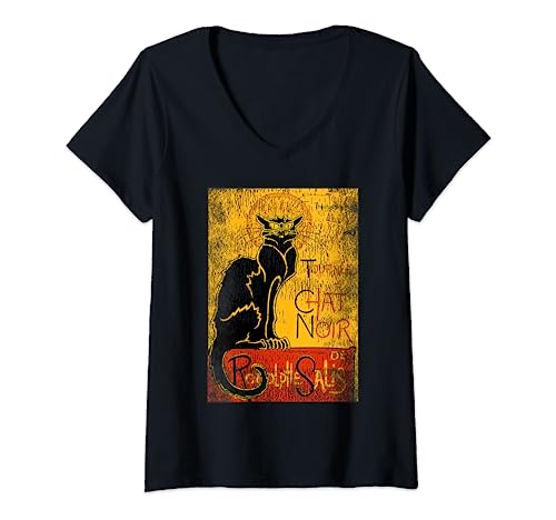 Vintage Tour du Chat Noir Black Cat For Halloween V-Neck T-Shirt