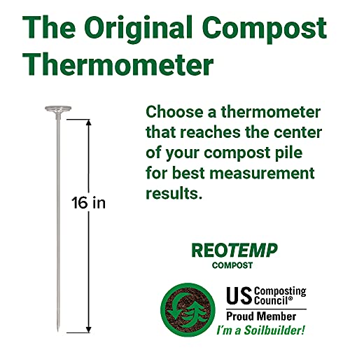 Reotemp 16 Inch Fahrenheit Backyard Compost Thermometer with Digital Composting Guide