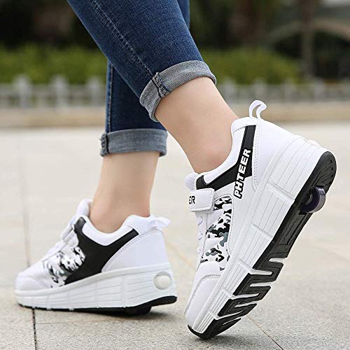 UGUHU Roller Skate Shoes Sneakers Kids Shoes with Wheels Outdoor Shoes Gymnastics Fashion Sneakers for Kids Girls Young Adults,White-37