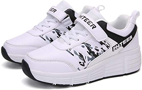 UGUHU Roller Skate Shoes Sneakers Kids Shoes with Wheels Outdoor Shoes Gymnastics Fashion Sneakers for Kids Girls Young Adults,White-37