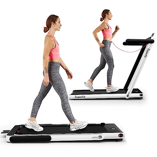 Goplus 2 in 1 Folding Treadmill, 2.25HP Superfit Under Desk Electric Treadmill, Installation-Free with Blue Tooth Speaker, Remote Control, APP Control and LED Display, Walking Jogging for Home Office