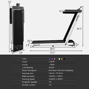 Goplus 2 in 1 Folding Treadmill, 2.25HP Superfit Under Desk Electric Treadmill, Installation-Free with Blue Tooth Speaker, Remote Control, APP Control and LED Display, Walking Jogging for Home Office