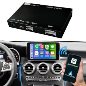 road top wireless carplay retrofit kit decoder for mercedes benz ntg5.0 c class w205 glc 2015-2018 year car, support wireless android auto, mirrorlink, reverse camera