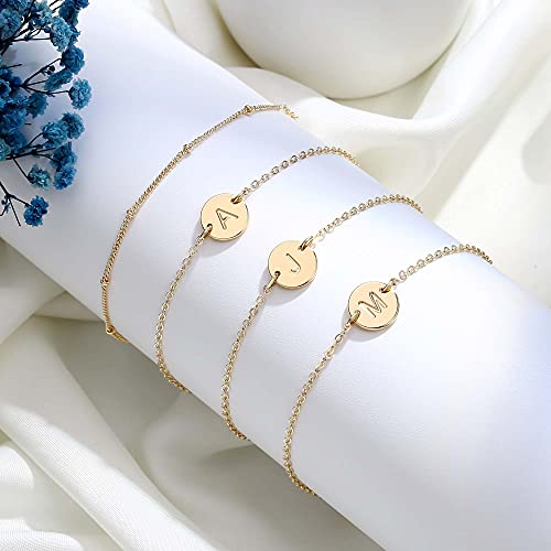 Gold Bracelets for Women Teen Girl Gifts, 14K Gold Filled Layered Letter A Initial Bracelet for Women Teen Girls Gifts Disc Charm Bracelet Gifts for Teen Girls Gold Initial Bracelets for Women Girls Gifts