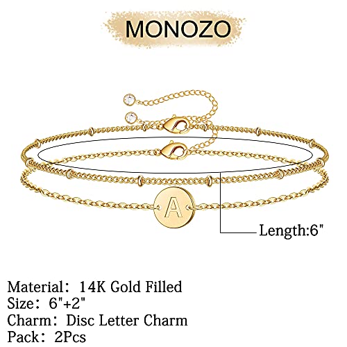 Gold Bracelets for Women Teen Girl Gifts, 14K Gold Filled Layered Letter A Initial Bracelet for Women Teen Girls Gifts Disc Charm Bracelet Gifts for Teen Girls Gold Initial Bracelets for Women Girls Gifts