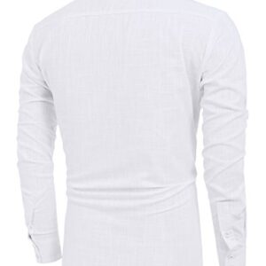 COOFANDY Men's Cotton Linen Henley Shirt Long Sleeve Hippie Casual Beach T Shirts White