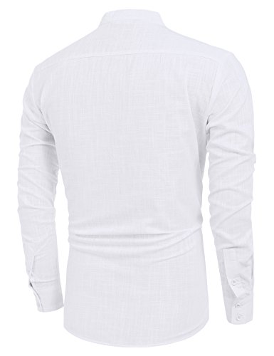 COOFANDY Men's Cotton Linen Henley Shirt Long Sleeve Hippie Casual Beach T Shirts White