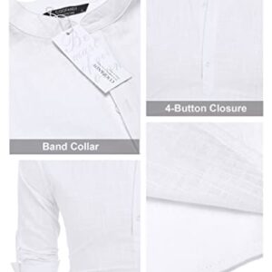 COOFANDY Men's Cotton Linen Henley Shirt Long Sleeve Hippie Casual Beach T Shirts White