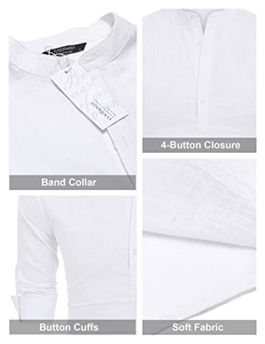 COOFANDY Men's Cotton Linen Henley Shirt Long Sleeve Hippie Casual Beach T Shirts White