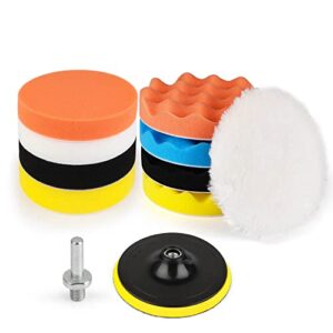 kshineni car buffer pads 6 inch buffing polishing pads, 11 pcs drill buffing kit, auto polisher pads car foam drill for automotive polishing, waxing, sanding, sealing glaze