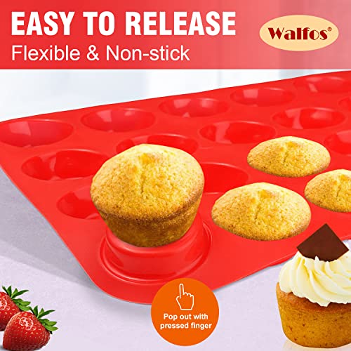 Walfos Silicone Cupcake Pan Set, 2-Piece Mini 24 Cups Muffin Baking Pan, BPA Free and Dishwasher Safe, Non-stick , Great for Making Muffin Cakes, Fat Bombs