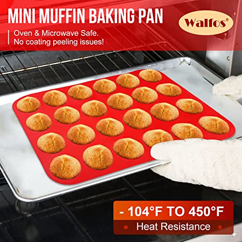 Walfos Silicone Cupcake Pan Set, 2-Piece Mini 24 Cups Muffin Baking Pan, BPA Free and Dishwasher Safe, Non-stick , Great for Making Muffin Cakes, Fat Bombs