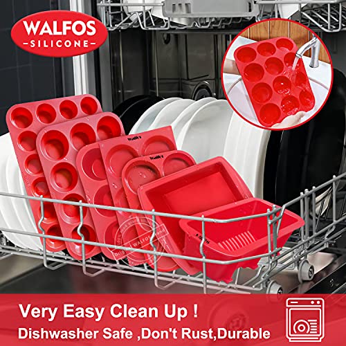 Walfos Silicone Muffin Pan - 12 Cups Regular Silicone Cupcake Pan, Non-stick Silicone Great for Making Muffin Cakes, Tart, Bread - BPA Free and Dishwasher Safe