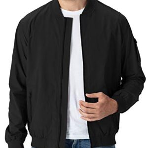 TBMPOY Men's Windproof Bomber Jackets Lightweight Track Jackets Spring Casual Windbreaker Outdoor Coat Black M