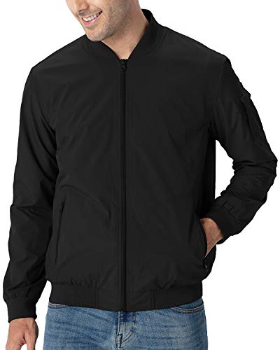 TBMPOY Men's Windproof Bomber Jackets Lightweight Track Jackets Spring Casual Windbreaker Outdoor Coat Black M