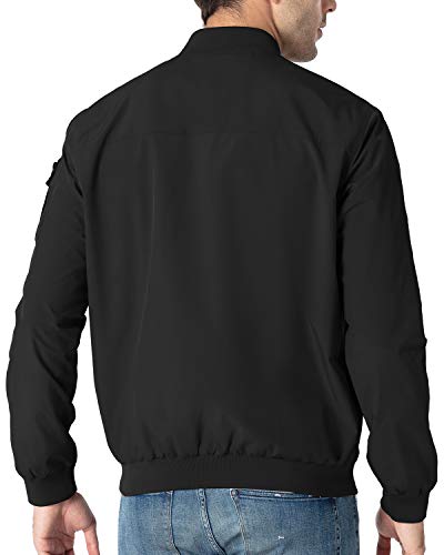 TBMPOY Men's Windproof Bomber Jackets Lightweight Track Jackets Spring Casual Windbreaker Outdoor Coat Black M