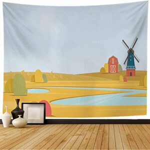 staromin tapestry grain wind rural design summer with farm land landscape harvest village old windmill parks outdoor vintage tapestry wall hanging for bedroom home dorm 60x50 inch